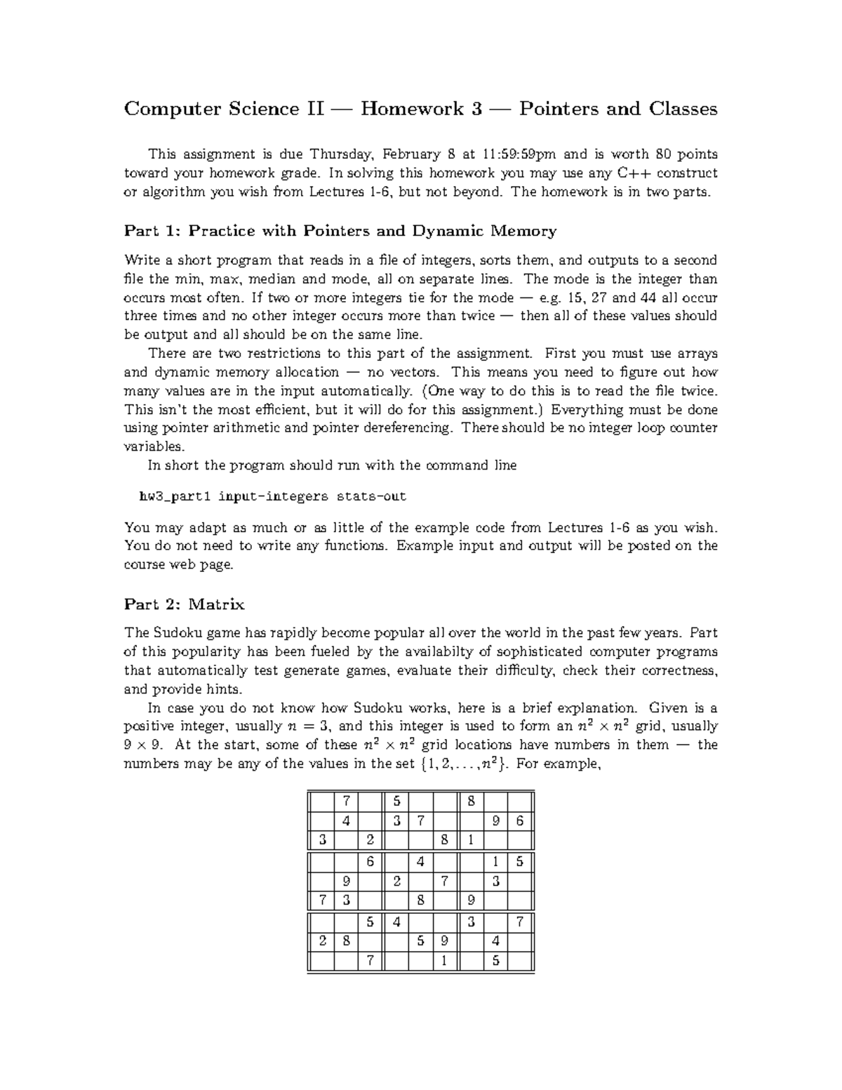 Computer Science II Homework 3 Pointers and Classes - Studocu