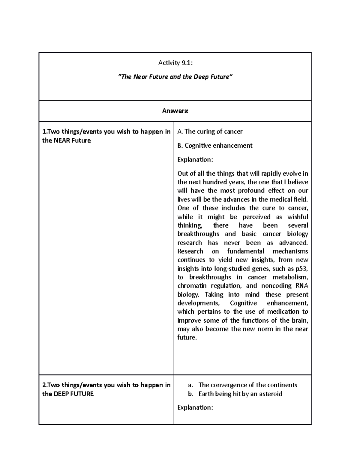 BH2 Activitiy - BIG HISTORY 2 ACTIVITY NINE PART 1 ABOUT THE NEAR AND ...