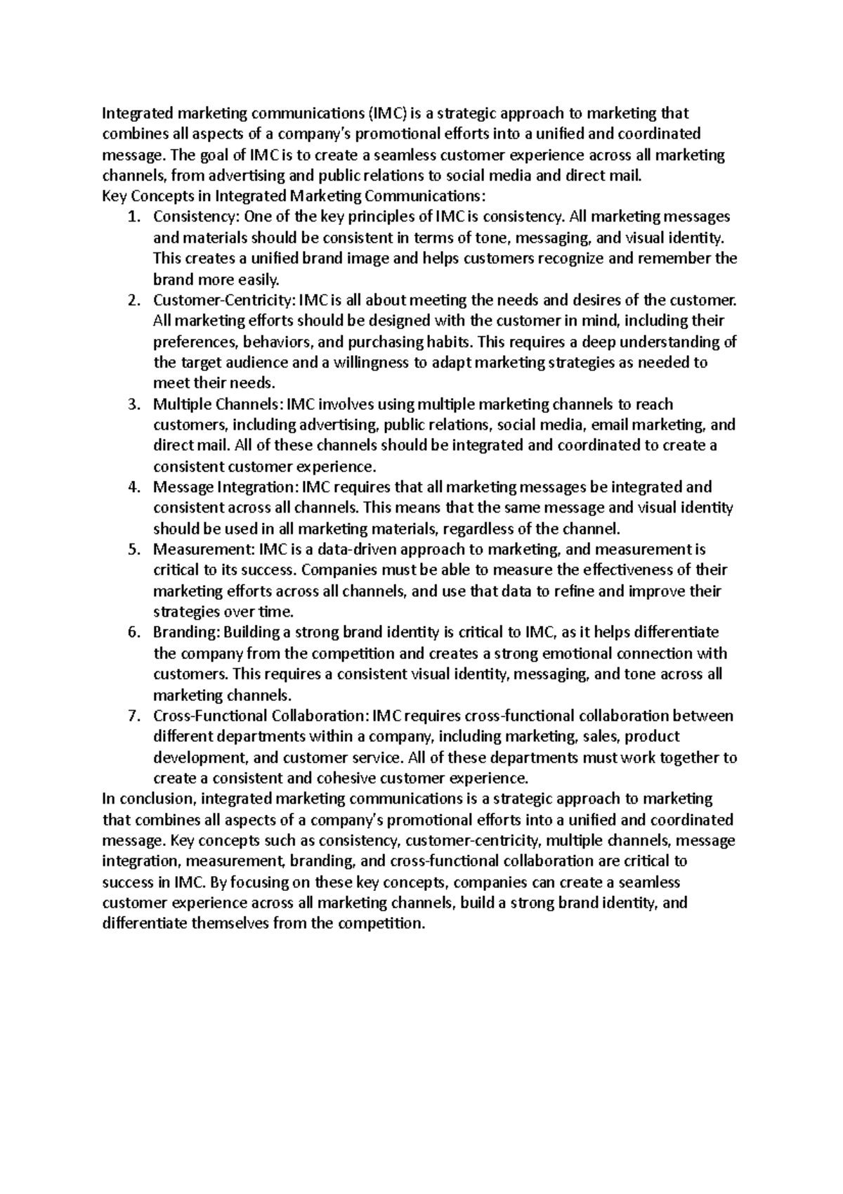 IMC - Summary of IMC concepts. - Integrated marketing communications ...