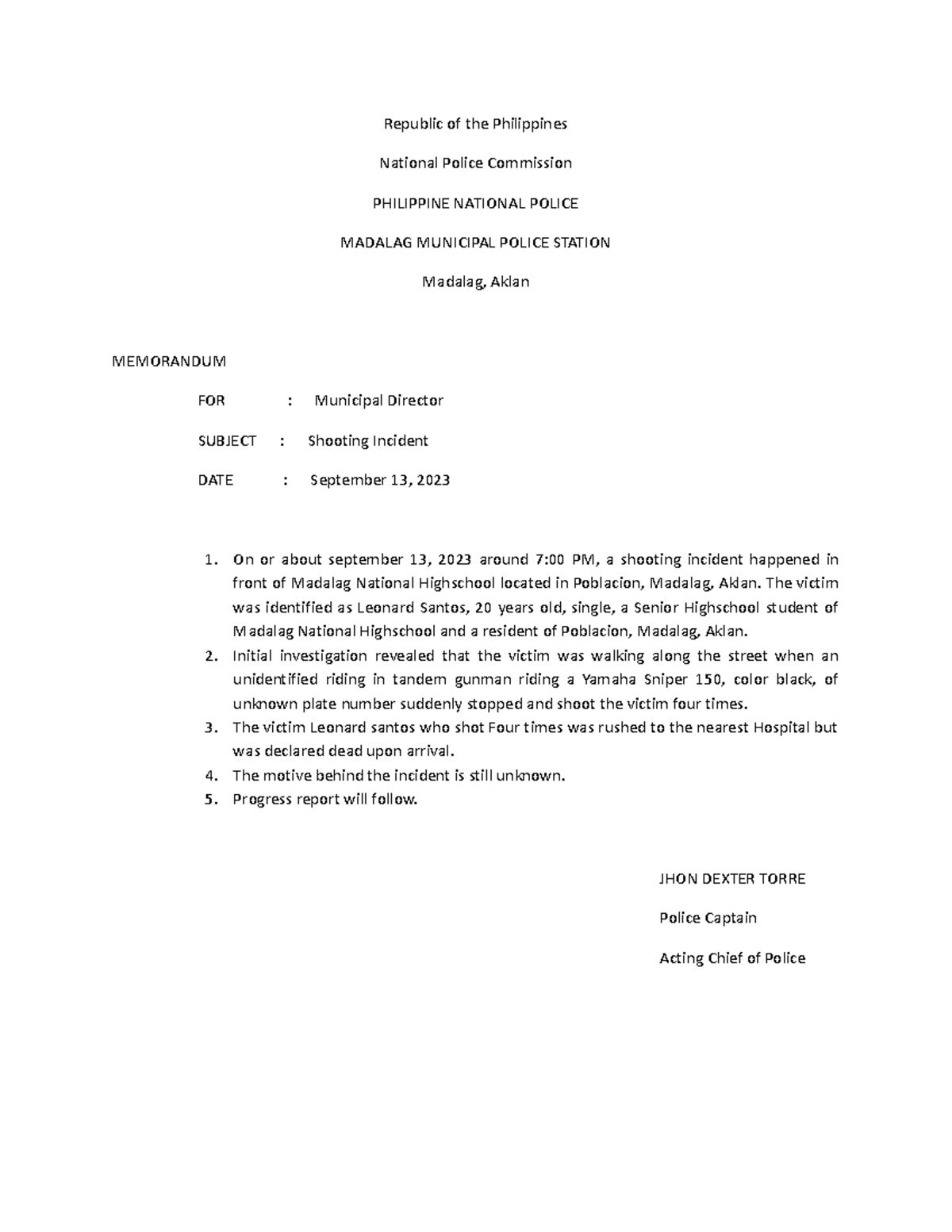Memorandum - ........ - Republic of the Philippines National Police ...