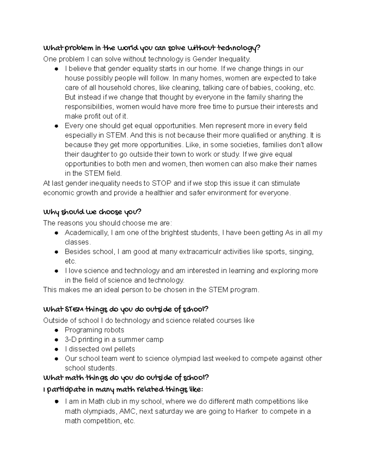 STEM interview questions - Google Docs - What problem in the world you ...