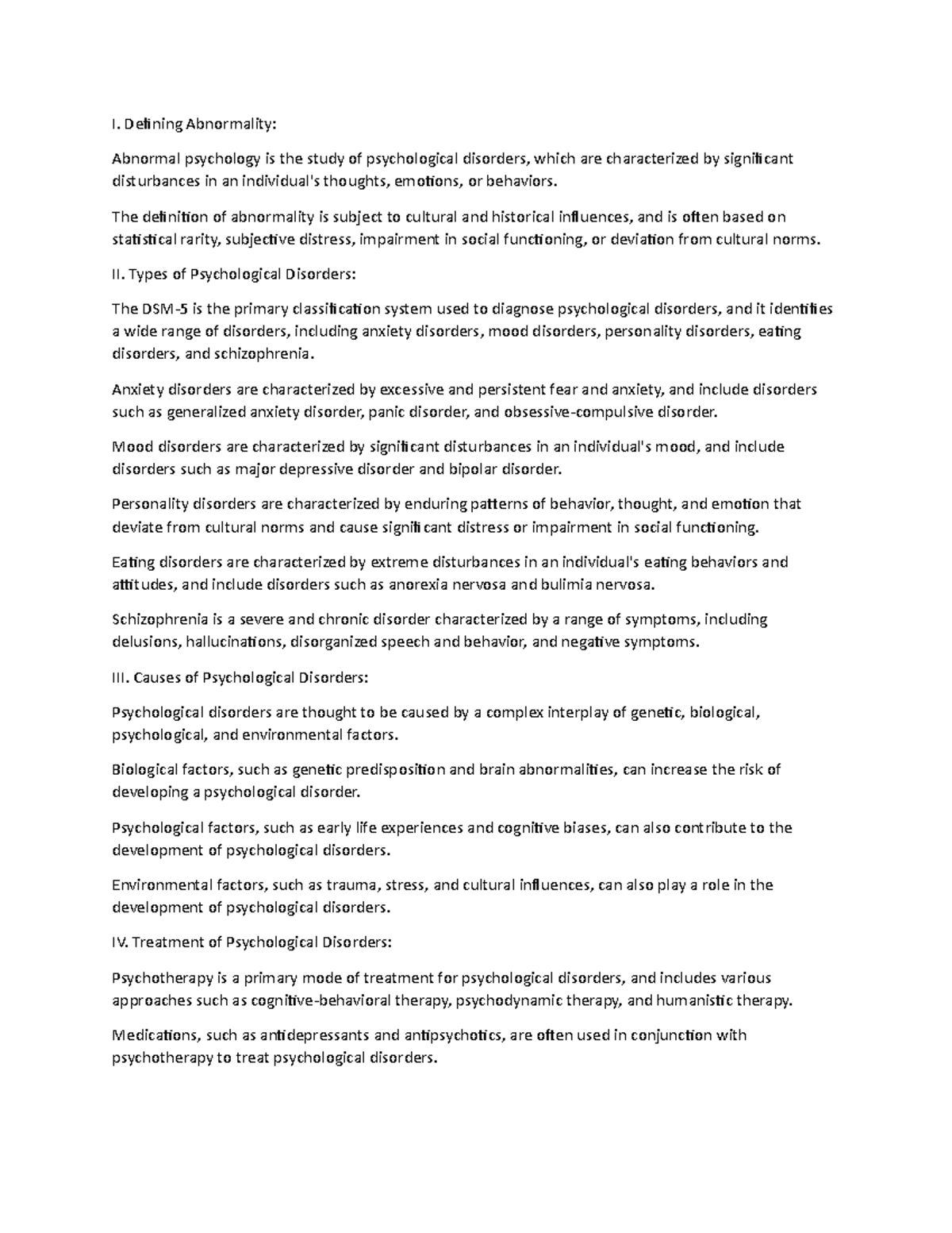 Cognitive development - I. Defining Abnormality: Abnormal psychology is ...