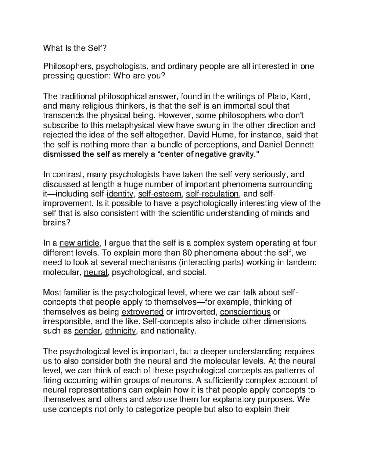 What Is the Self - Understanding-the-Self - What Is the Self ...