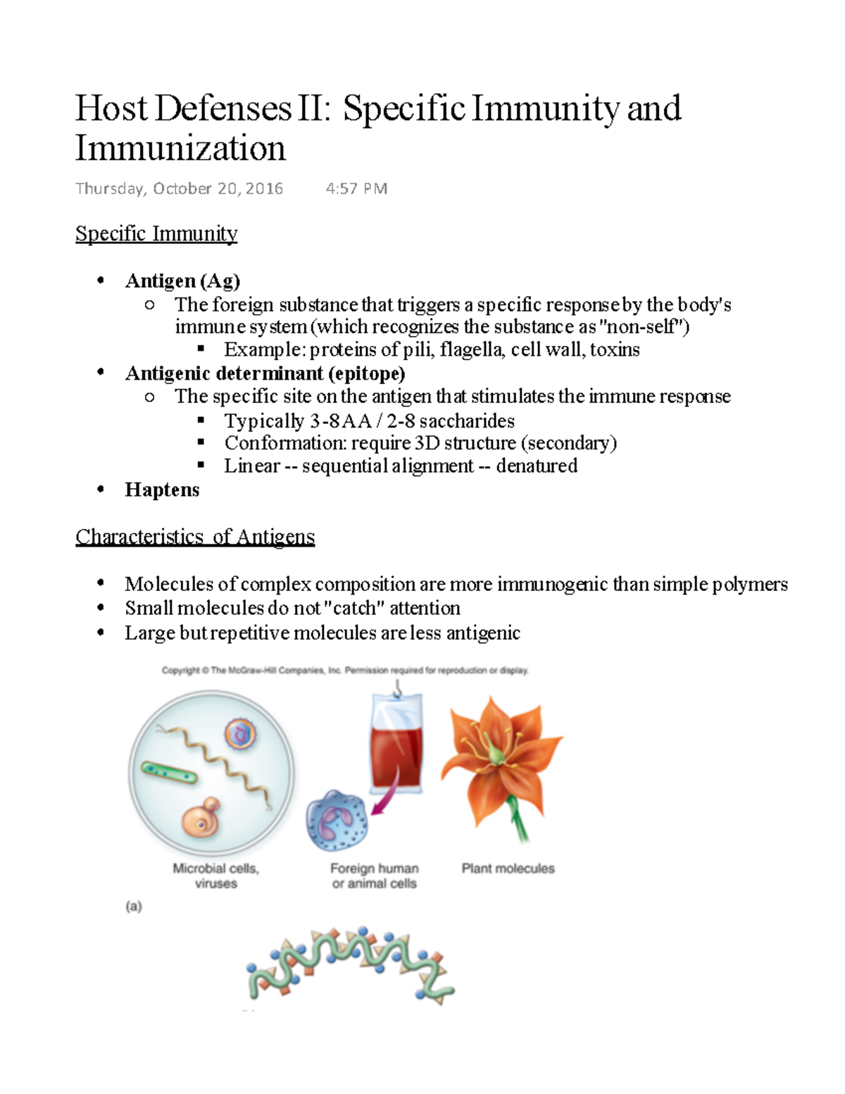 MIC205 - Host Defenses II Specific Immunity and Immunization - Host ...