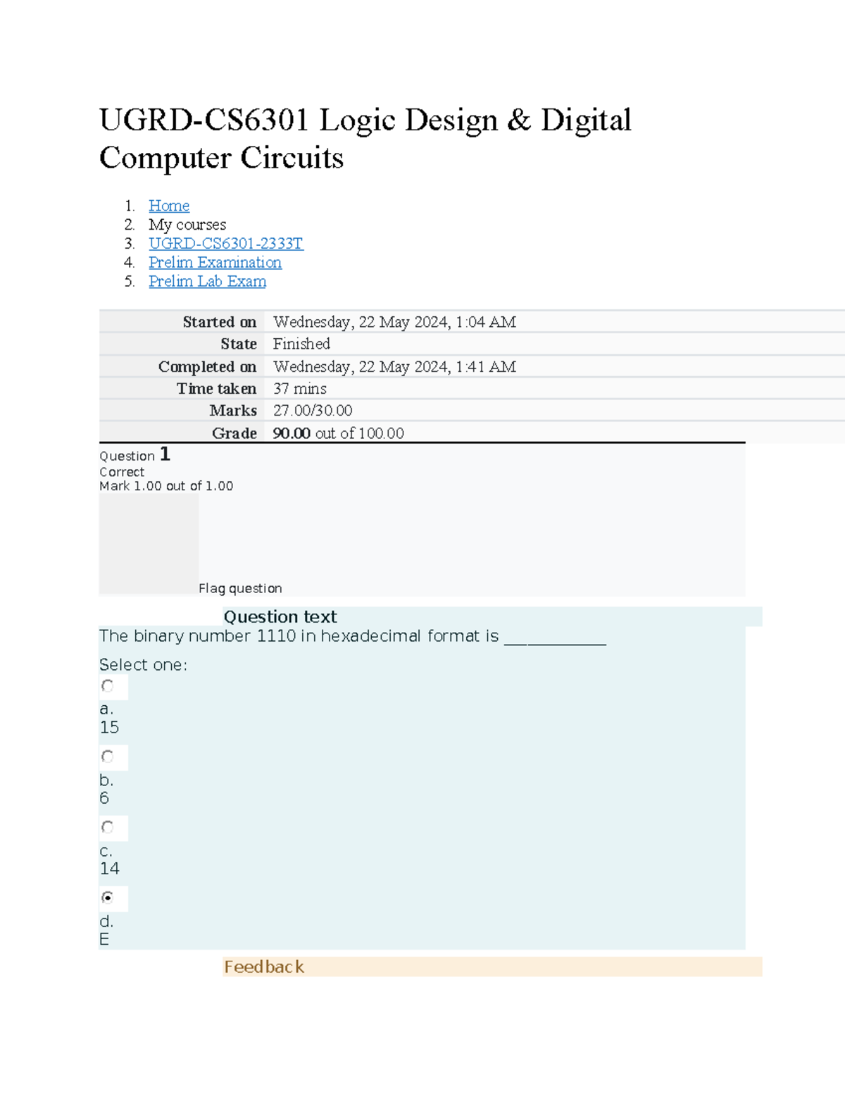 Logic Design & Digital Computer Circuits prelim exam - UGRD-CS6301 ... Logic Design & Digital Computer Circuits prelim exam - UGRD-CS6301 ...