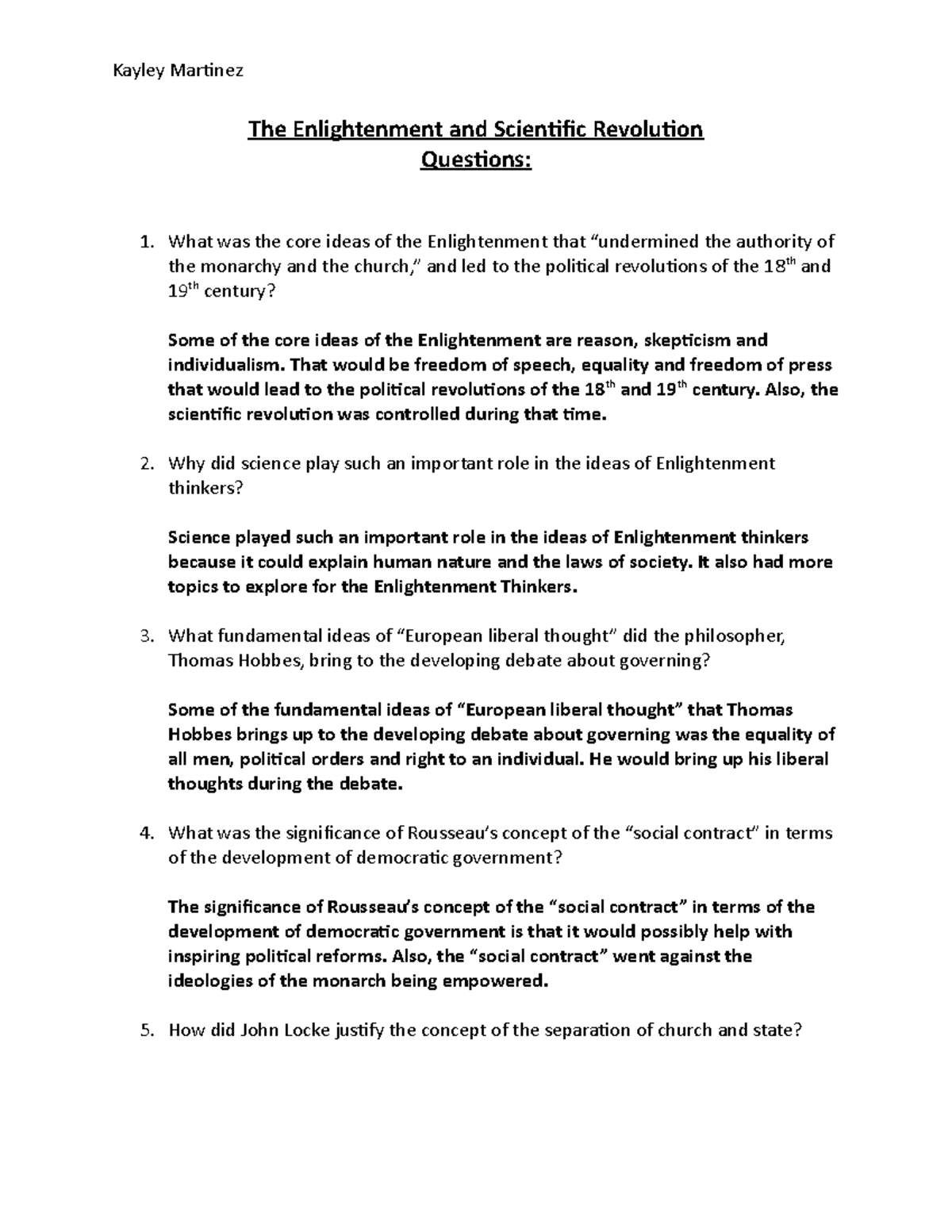 The Enlightenment and Scientific Revolution - Kayley Martinez The ...