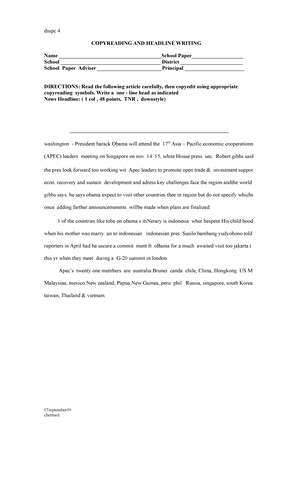 Copyreading 7 - An activity sheet for copy reading. - Exercise 1 ...
