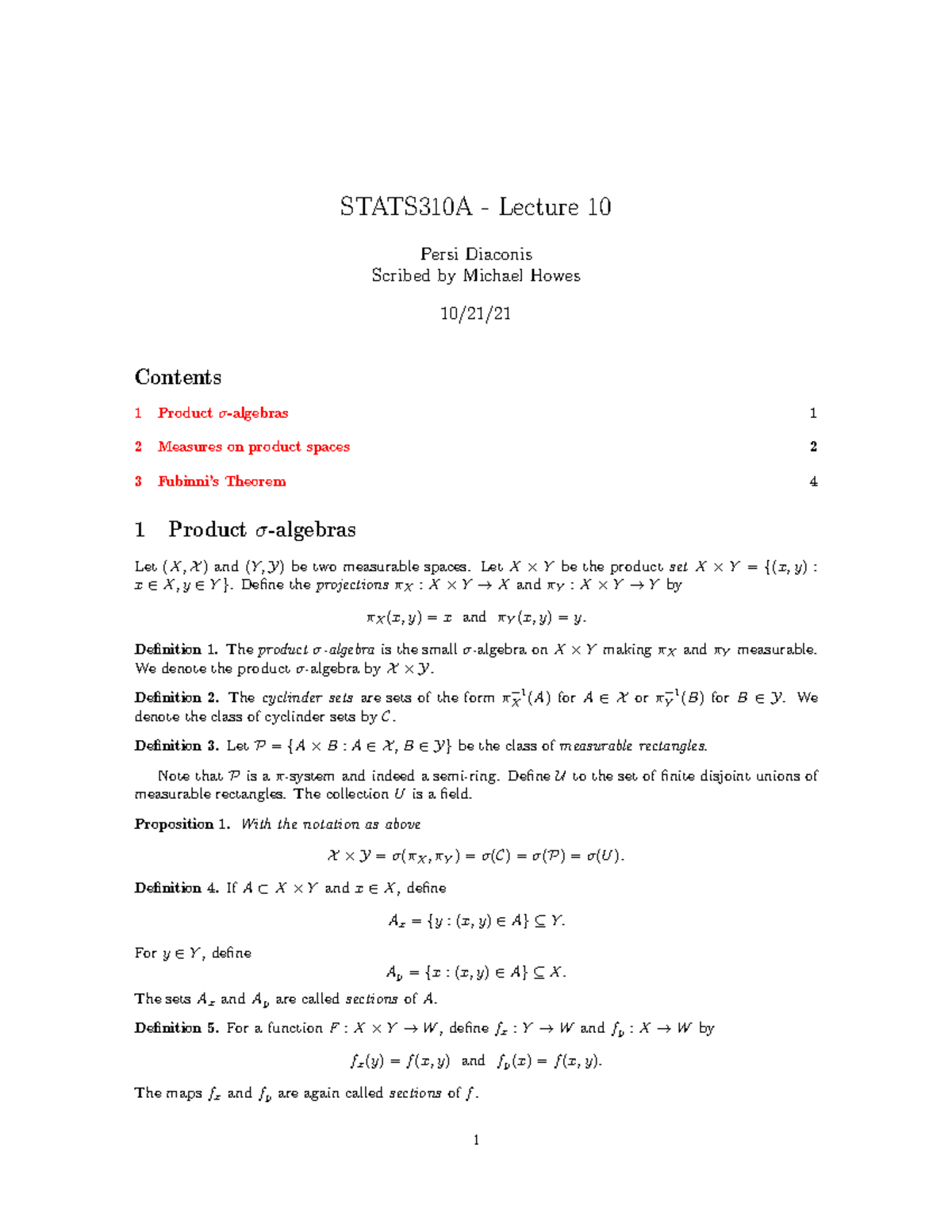 STATS 310A Lecture 10 - Theory of Probability - STATS310A - Lecture 10 ...