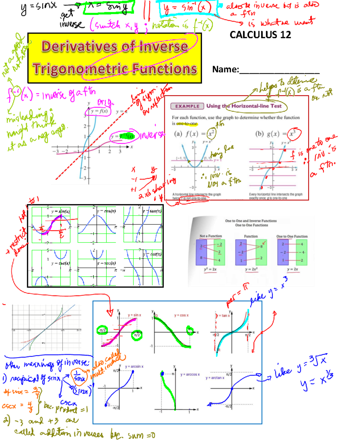 Filled Inverse OF TRIG Functions - CALCULUS 12 Name ...
