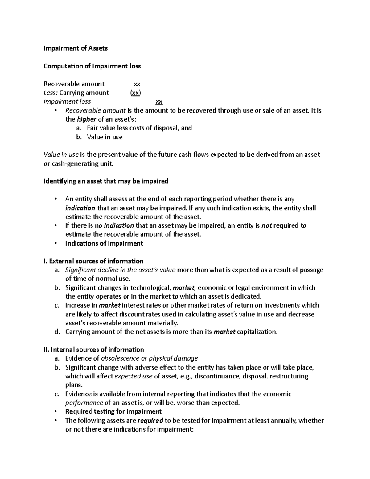 Impairment of Assets - Impairment of Assets Computation of Impairment ...
