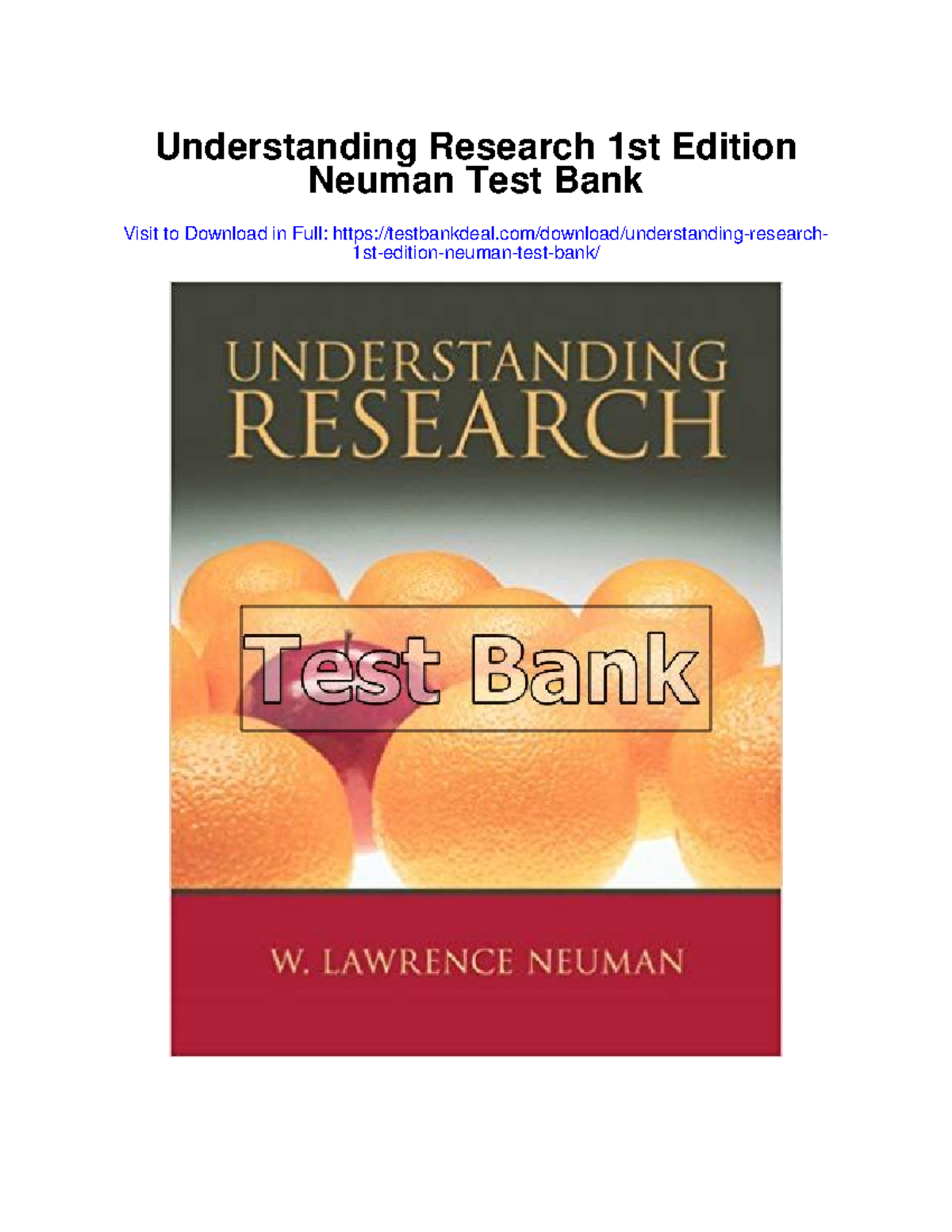 Understanding Research 1st Edition Neuman Test Bank - B ...