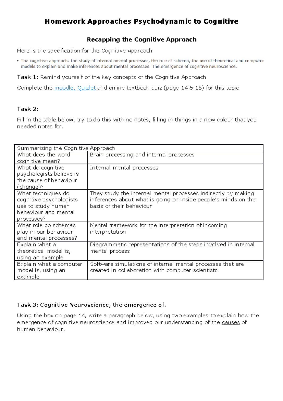 Homework Approaches 13 for 15 - Homework Approaches Psychodynamic to ...