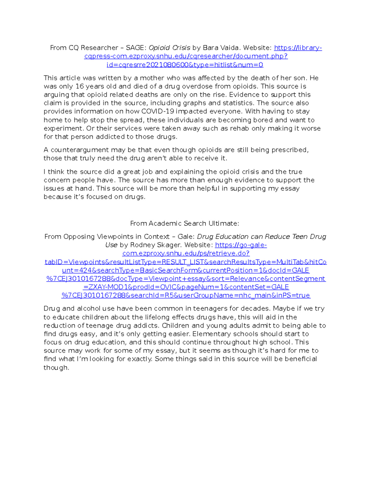 Module 3 - research - From CQ Researcher – SAGE: Opioid Crisis by Bara ...