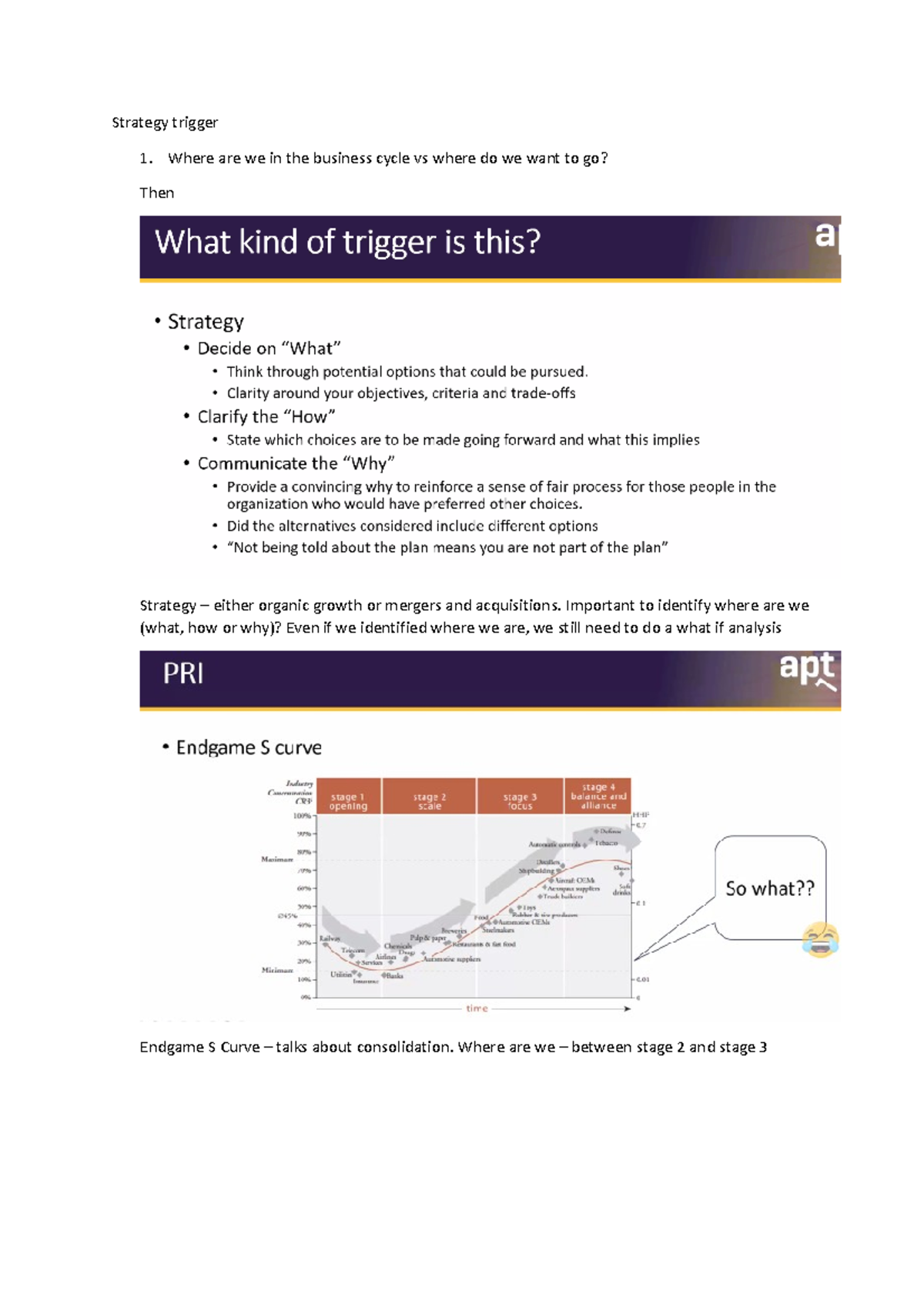 Strategy trigger - Where are we in the business cycle vs where do we ...