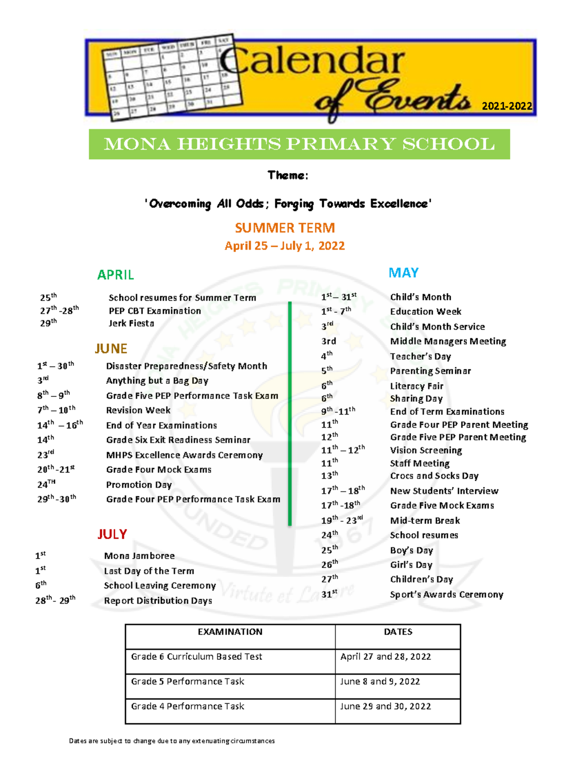 Calendar of Events Mona Term 3 2022 - Dates are subject to change due ...