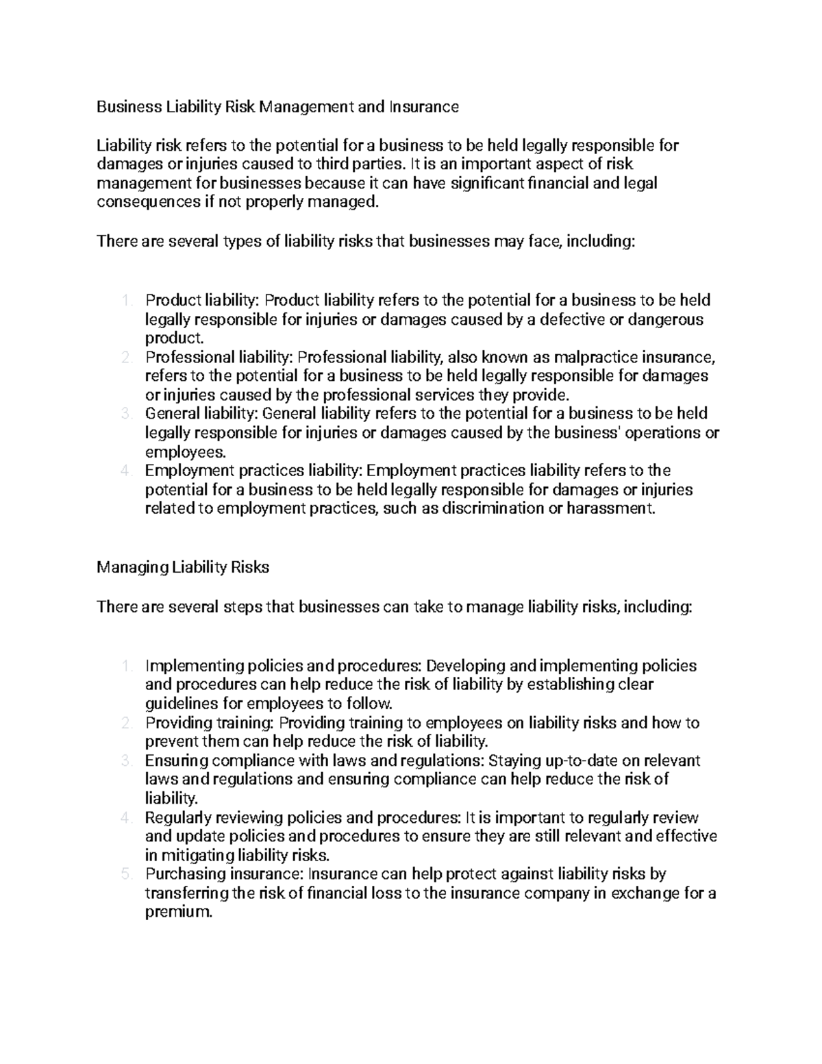 Intro to business liability risk management and insurance - Business ...