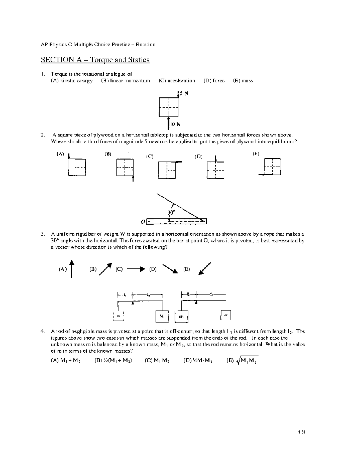 Practice Rotations Exersices And Key AP Physics C Multiple Choice