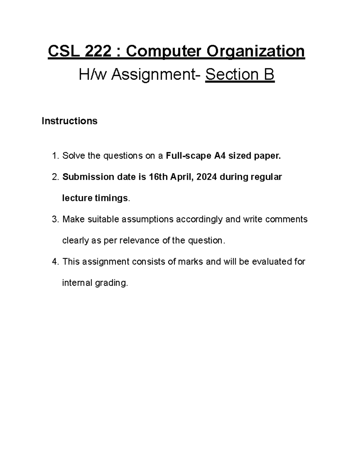 CO assignment Section B - CSL 222 : Computer Organization H/w ...