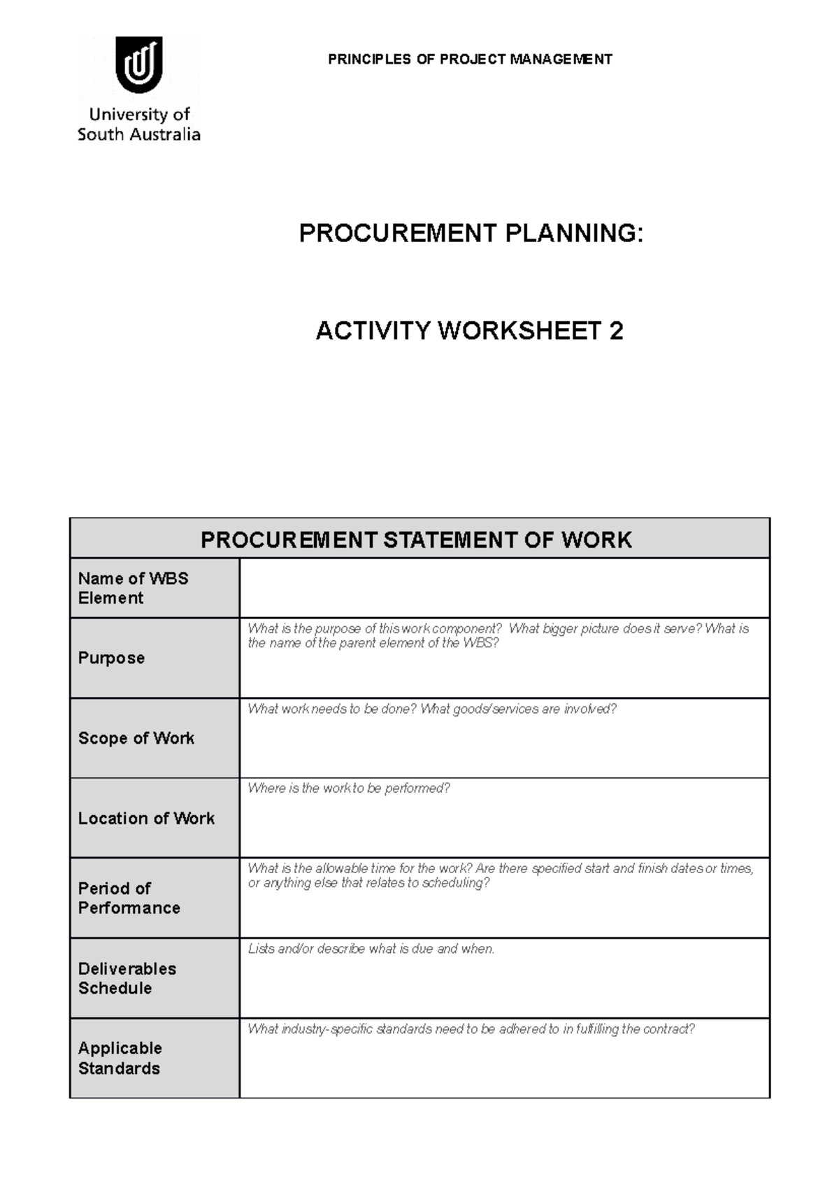 Week 07 Procurement Planning Activity 02 - PROCUREMENT PLANNING ...
