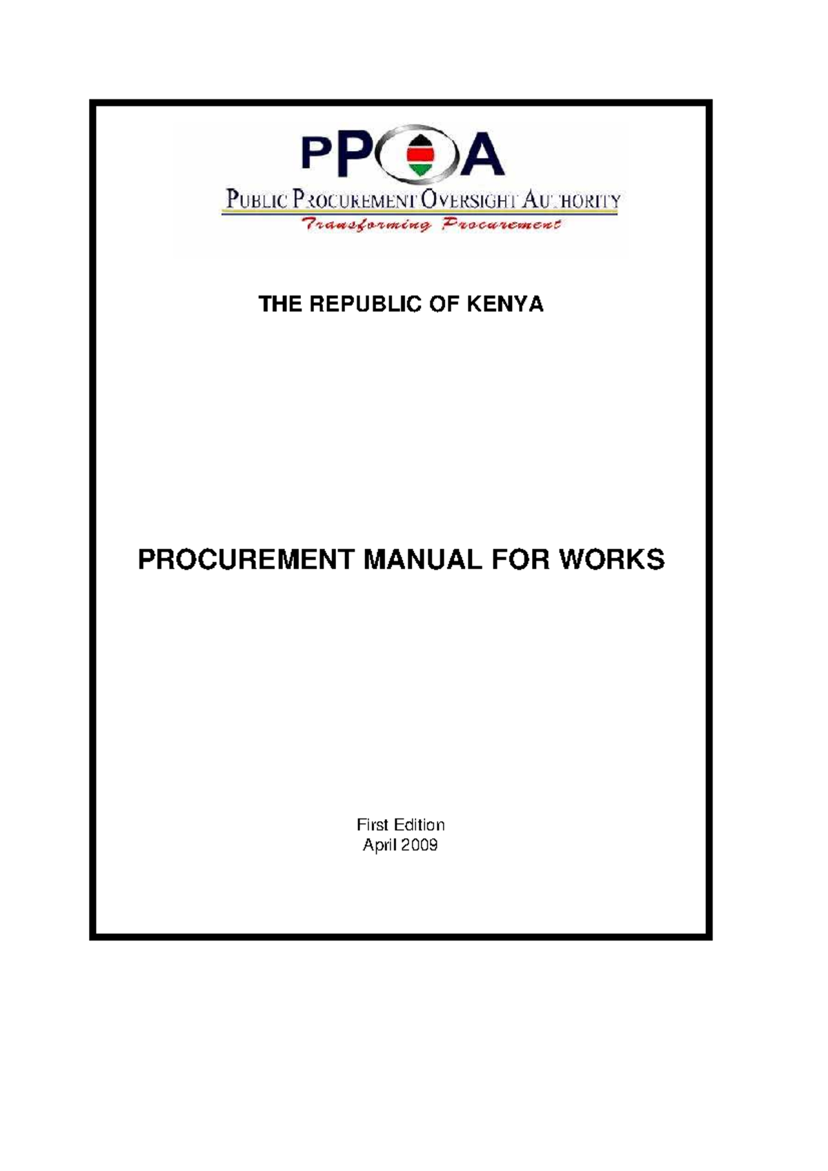 Procurement manual for works - THE REPUBLIC OF KENYA PROCUREMENT MANUAL ...