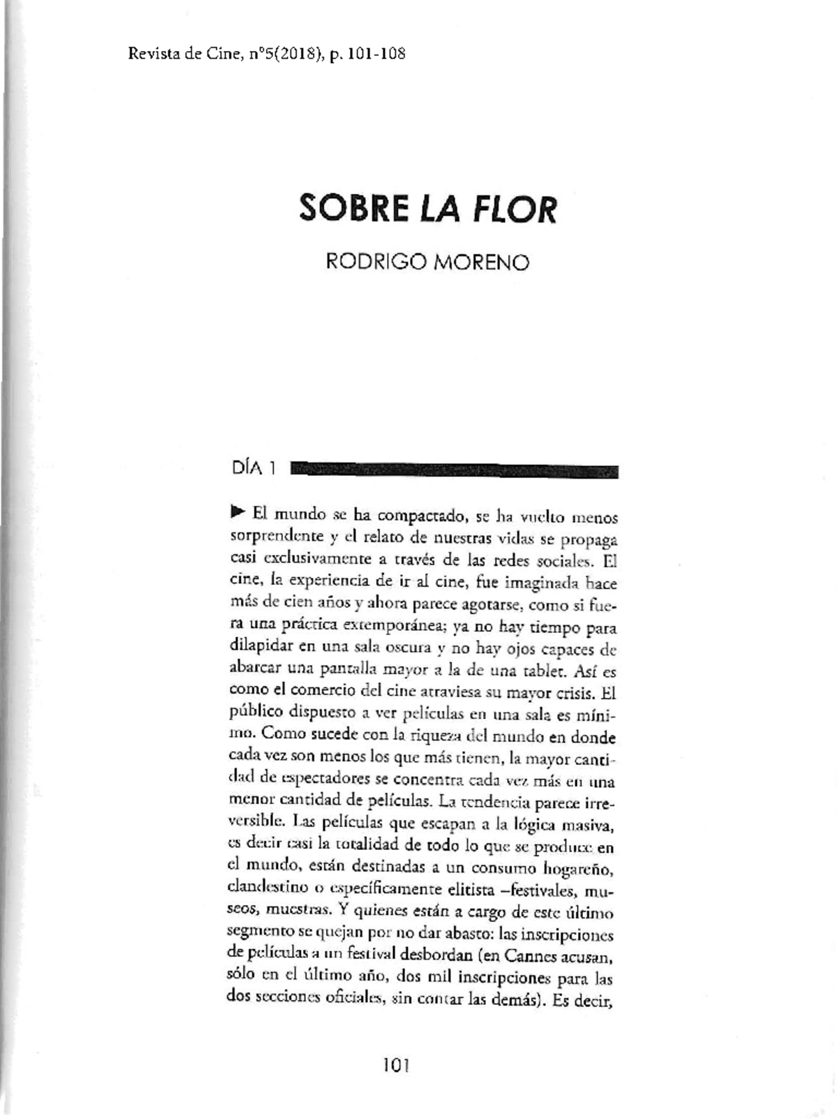 -Moreno, Rodrigo, "Sobre La flor", en Revista de Cine n° 5, 2018, pp ...