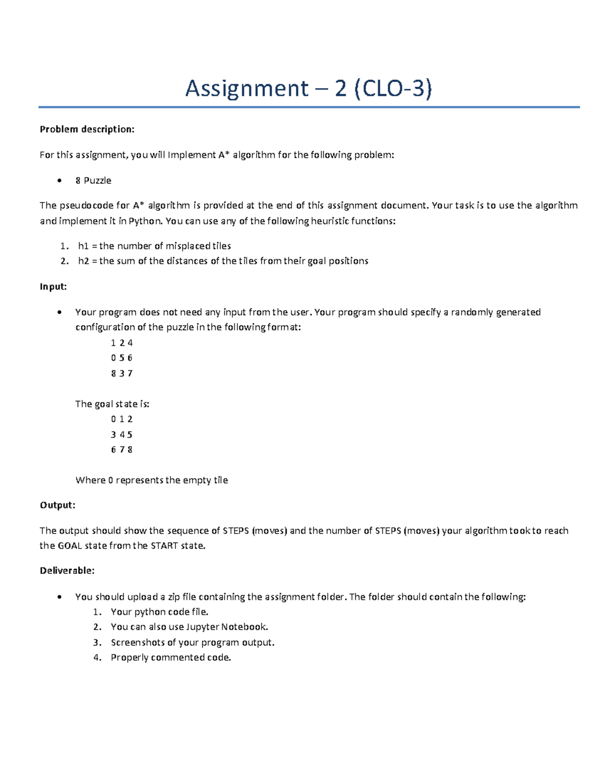 Assignment 2 27042021 113842 am - Assignment – 2 (CLO-3) Problem description: For this ...