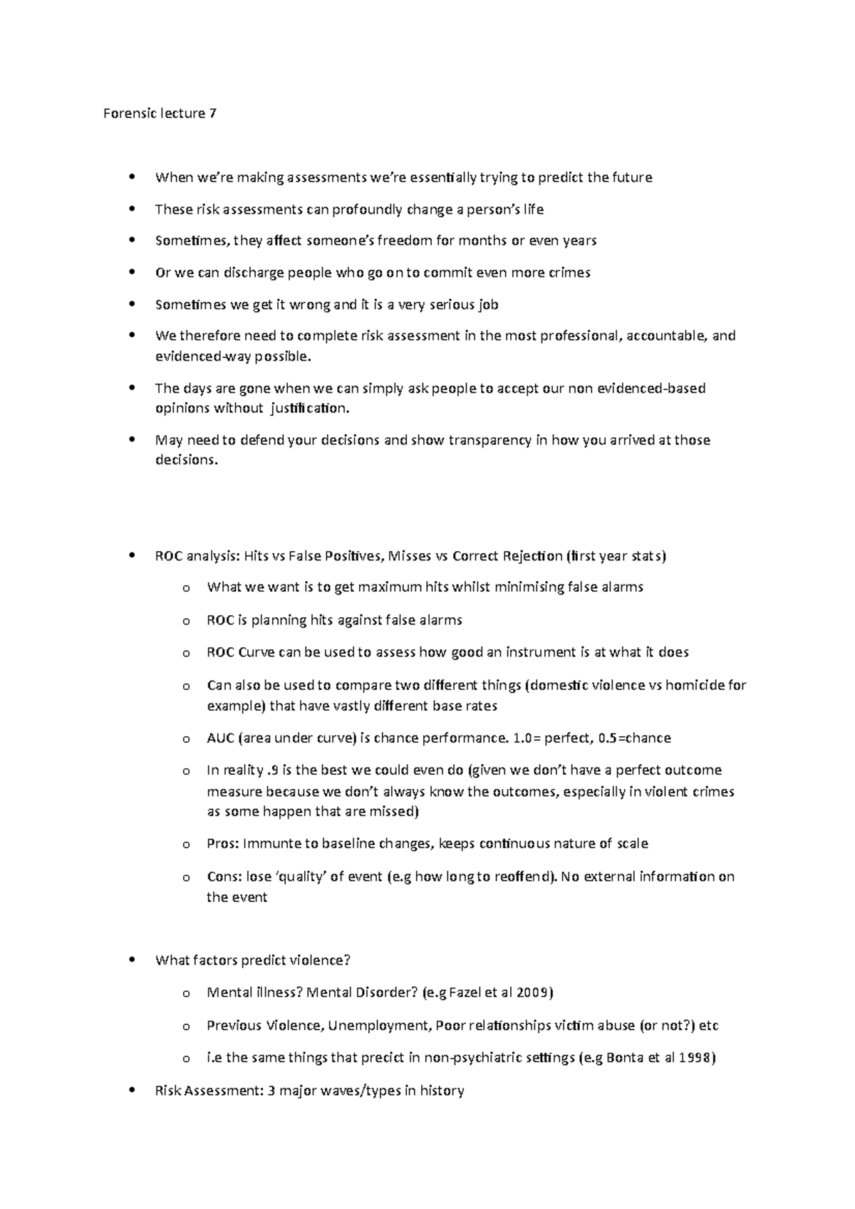 Forensic lecture 7 - Risk Assessment - Forensic lecture 7 When we’re ...