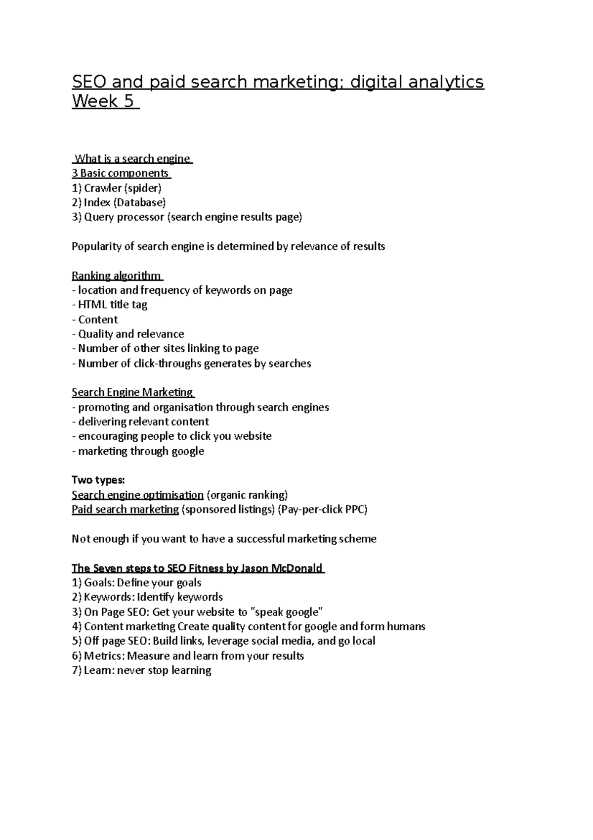 Week 5 - SEO and paid search marketing; digital analytics Week 5 What ...