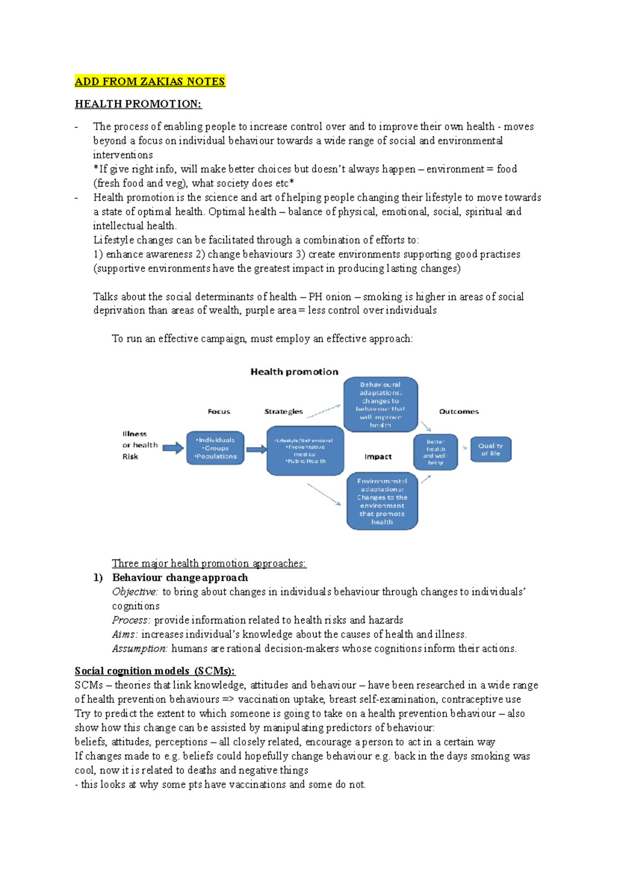 Health promotion - Summary of lecture notes - ADD FROM ZAKIAS NOTES ...