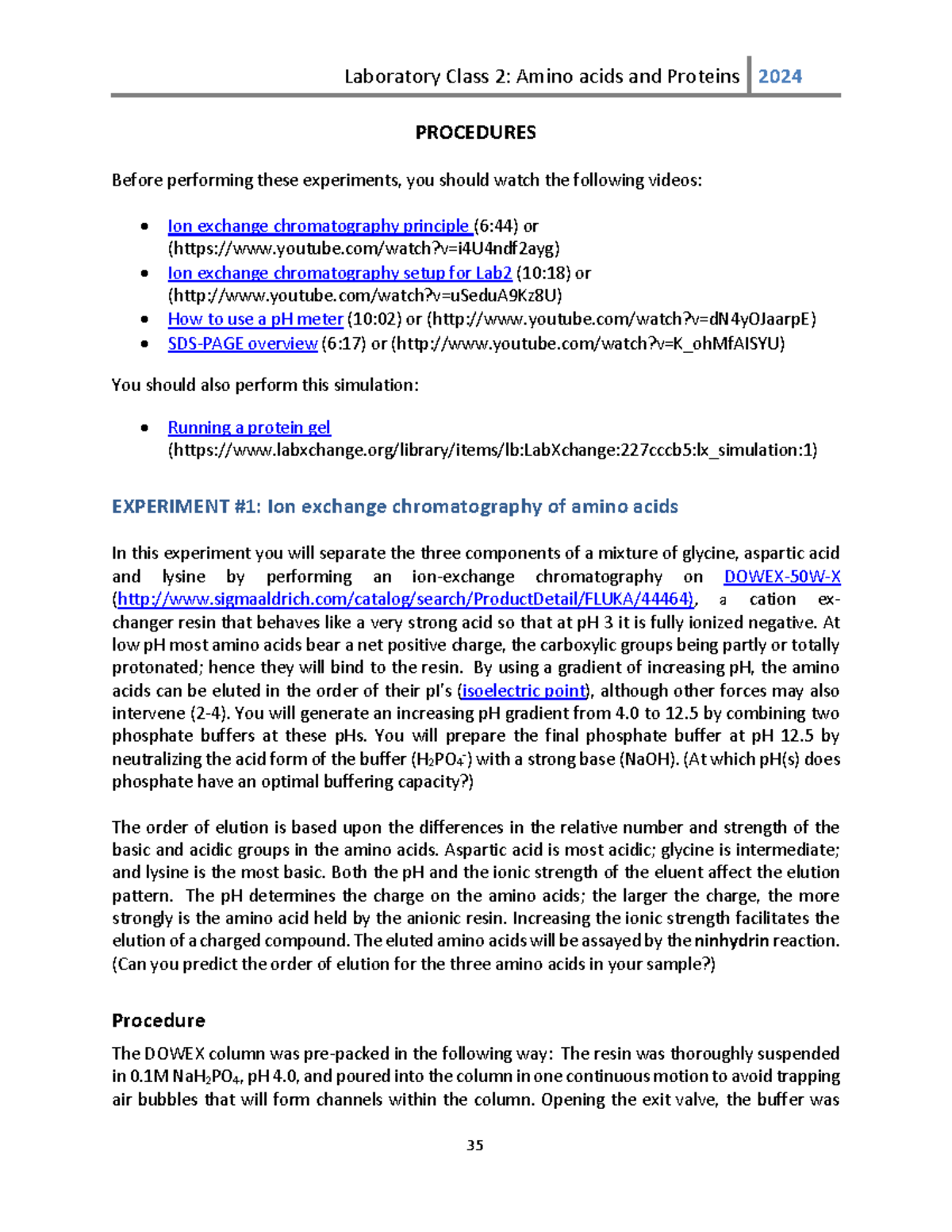 BCH lab 2 - Lab 2 - PROCEDURES Before performing these experiments, you ...