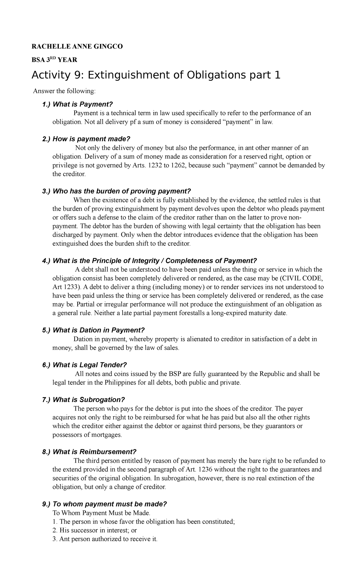 Activity 9 Extinguishment of Obligations part 1 - RACHELLE ANNE GINGCO ...