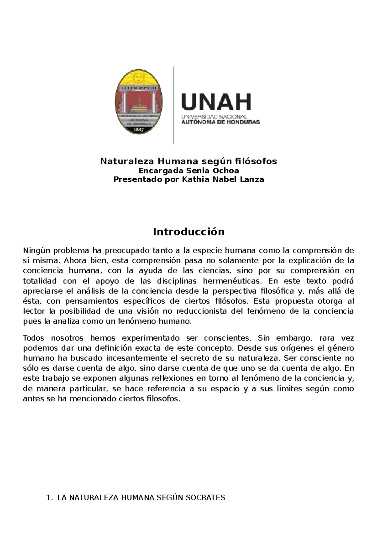 Naturaleza Humana - Ahora bien, esta comprensión pasa no solamente por ...