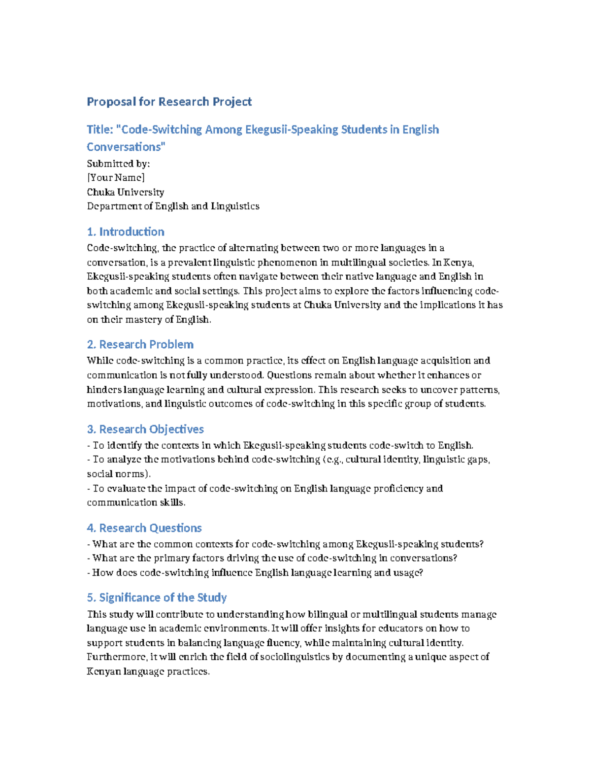 Proposal Code Switching - Proposal for Research Project Title: "Code ...