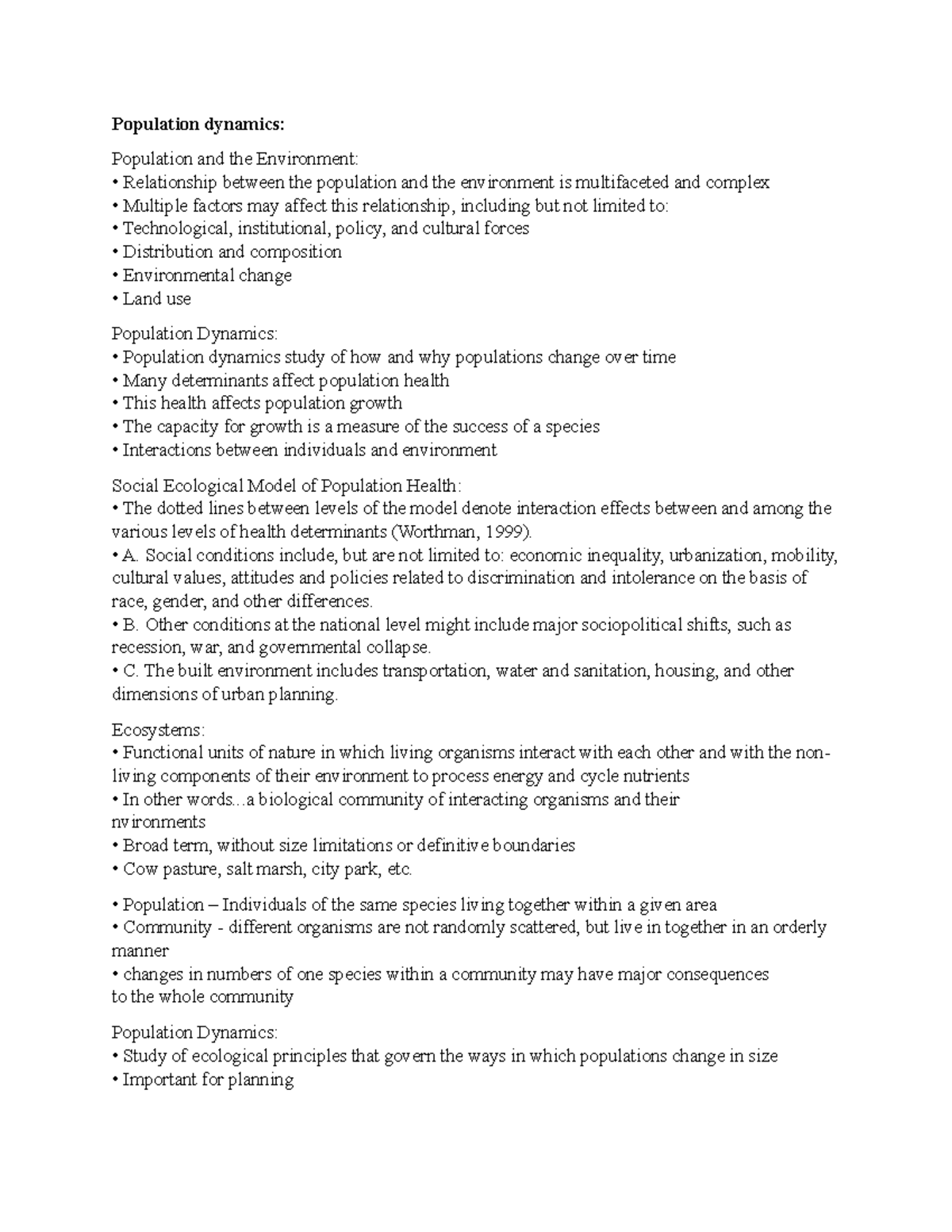 Population dynamics - environmental health - Population dynamics ...