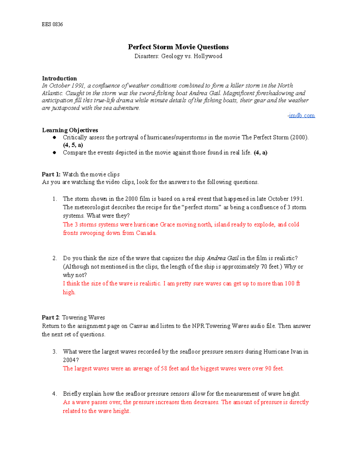 MQ Perfect Storm - EES 0836 Perfect Storm Movie Questions Disasters ...