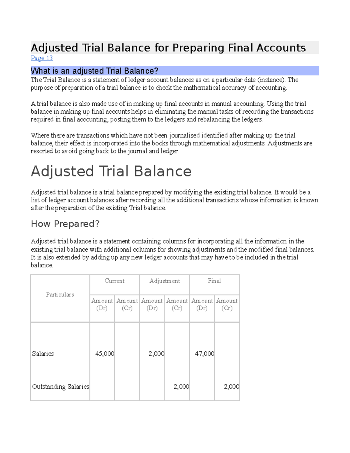 Adjusted Trial Balance for Preparing Final Accounts - The purpose of ...