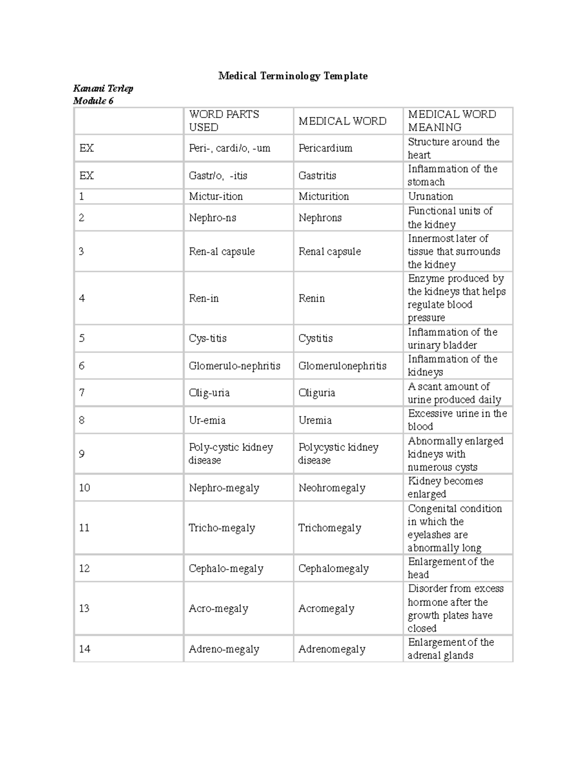 Medical Terminology module 8 - Medical Terminology Template Kanani ...