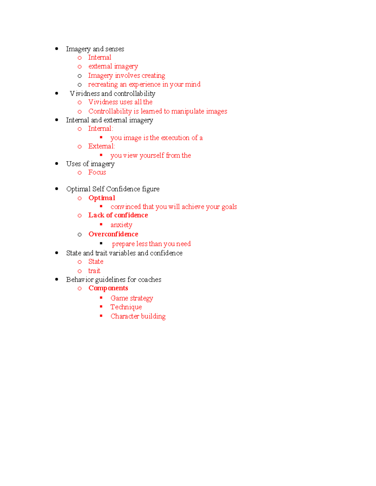 123 - notes - Imagery and senses o Internal o external imagery o ...