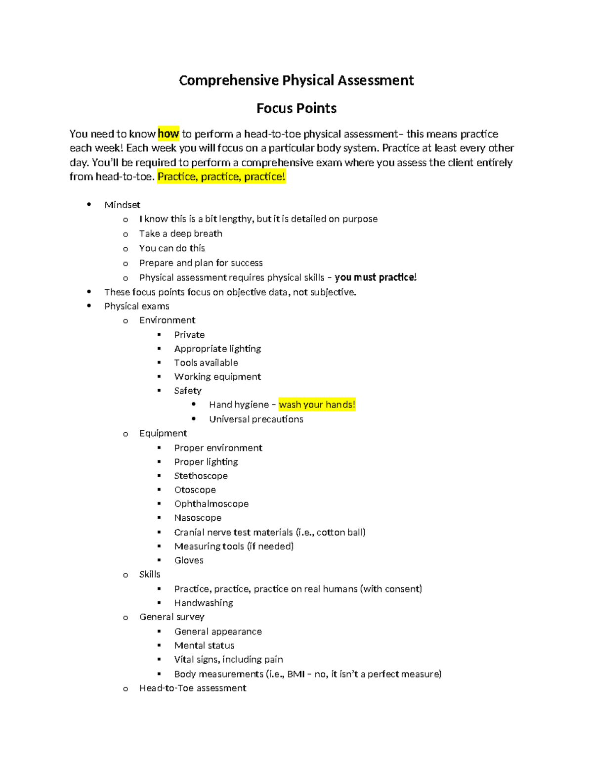 Comprehensive Exam Focus Points-2 - Comprehensive Physical Assessment ...