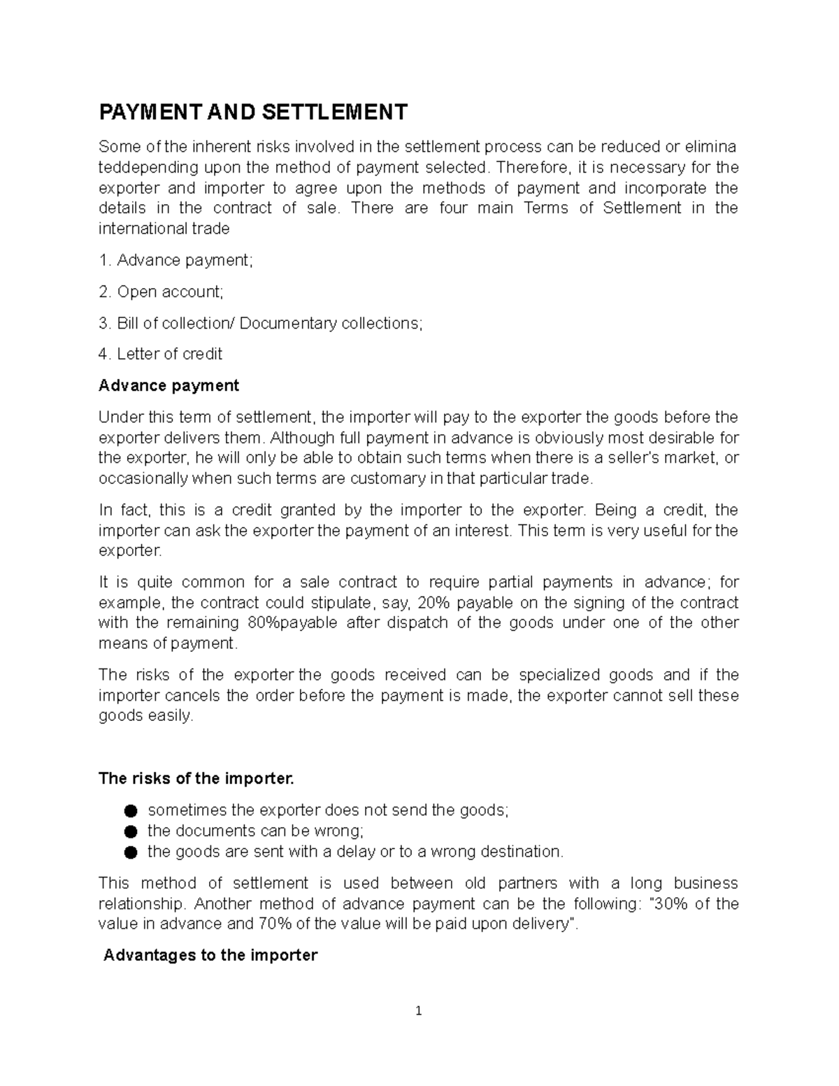 Payment AND Settlement Notes - PAYMENT AND SETTLEMENT Some of the ...