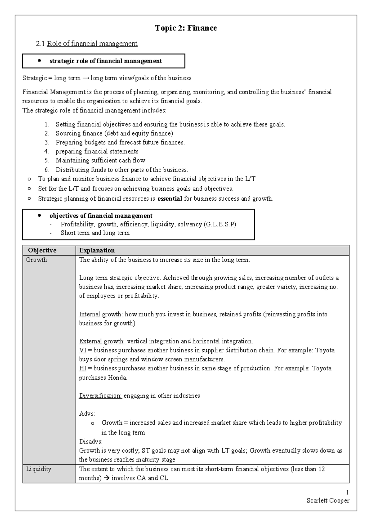 Topic 2 - Finance - Topic 2: Finance 2 Role of financial management ...