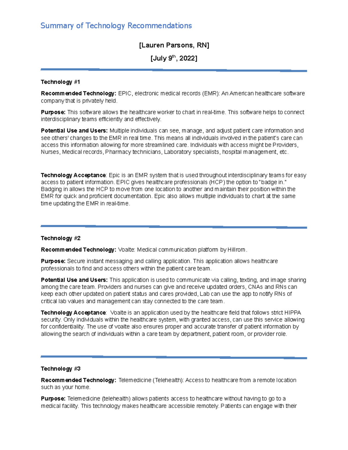 Technology Summary 1d - Summary of Technology Recommendations [Lauren ...