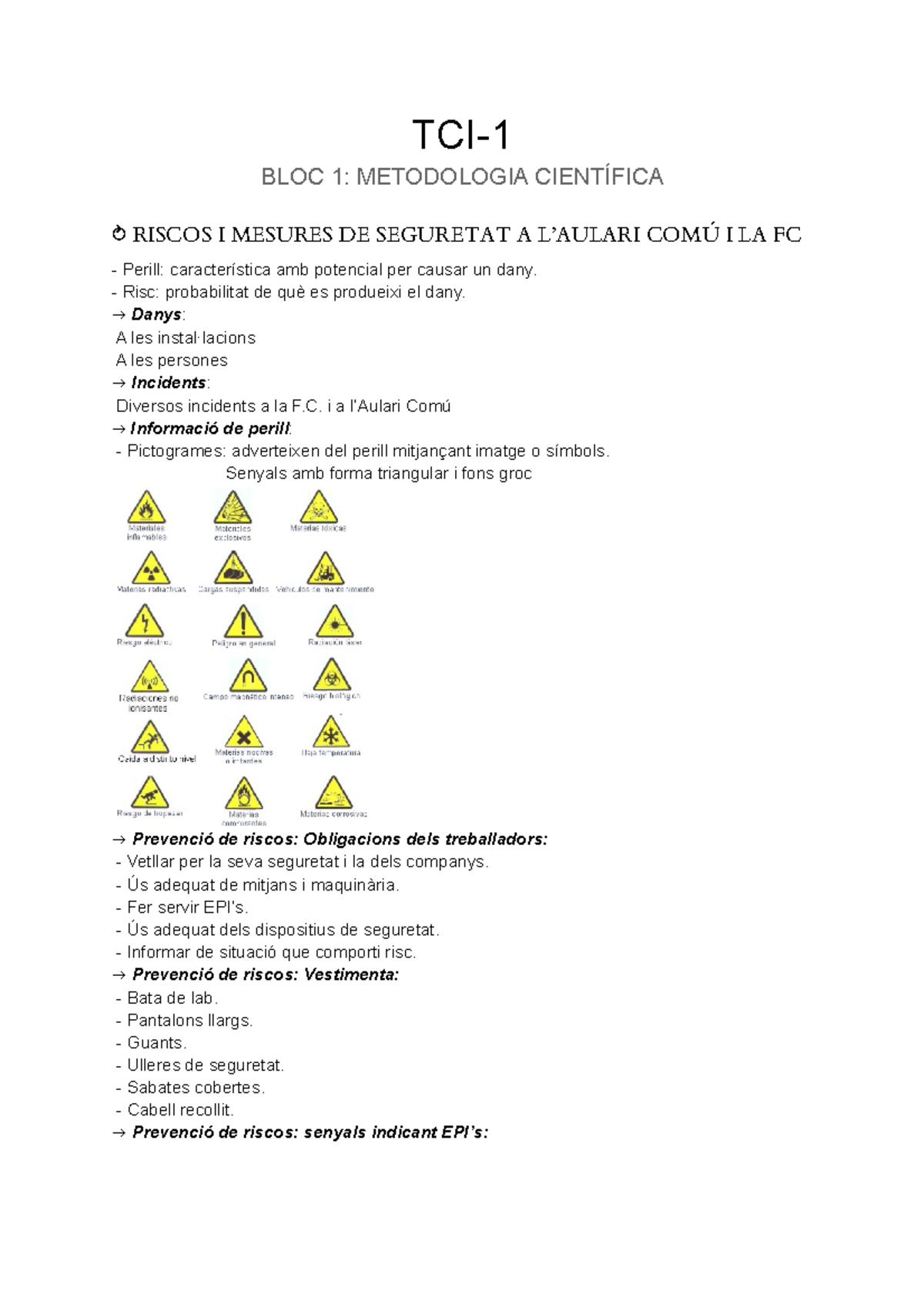 TCI-1 Alfre - Resums generals de tot el bloc de tecniques cientifiques inetegrades 1 - TCI- BLOC ...