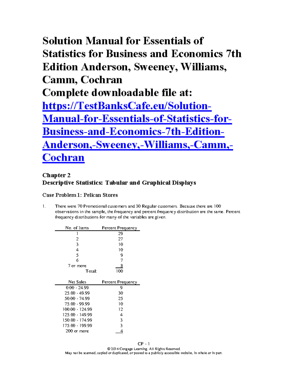 Pdfcoffee - Solution Manual for Essentials of Statistics for Business ...