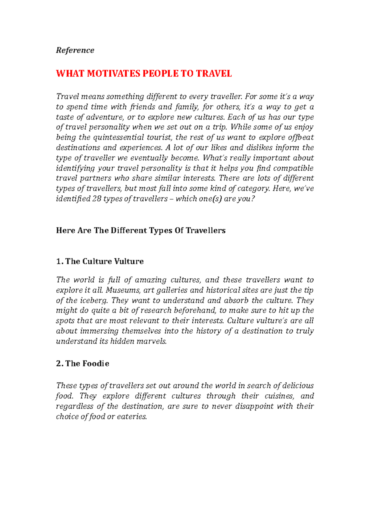 Types pf traveller - Reference WHAT MOTIVATES PEOPLE TO TRAVEL Travel ...