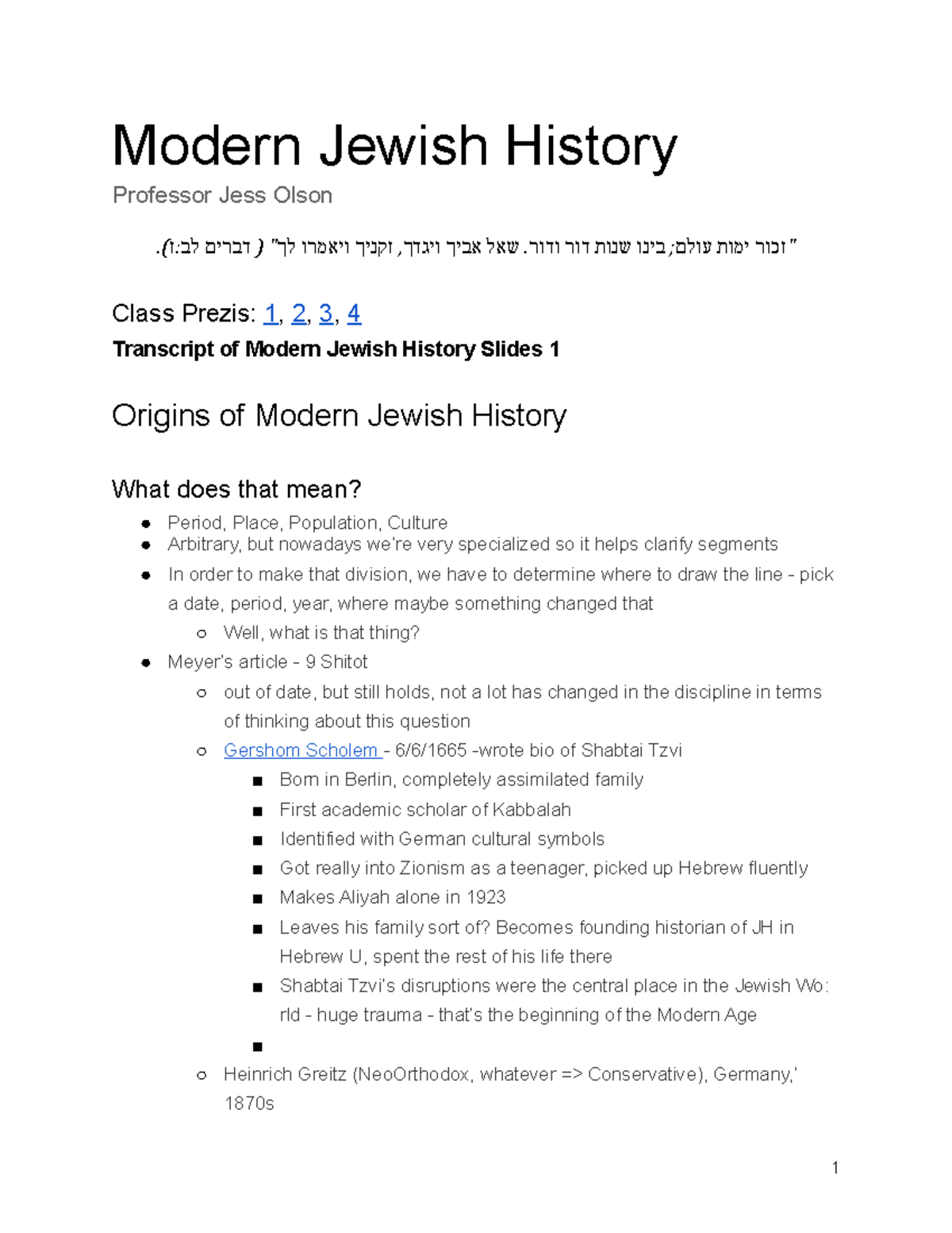 Modern Jewish History - Full notes - Modern Jewish History Professor ...