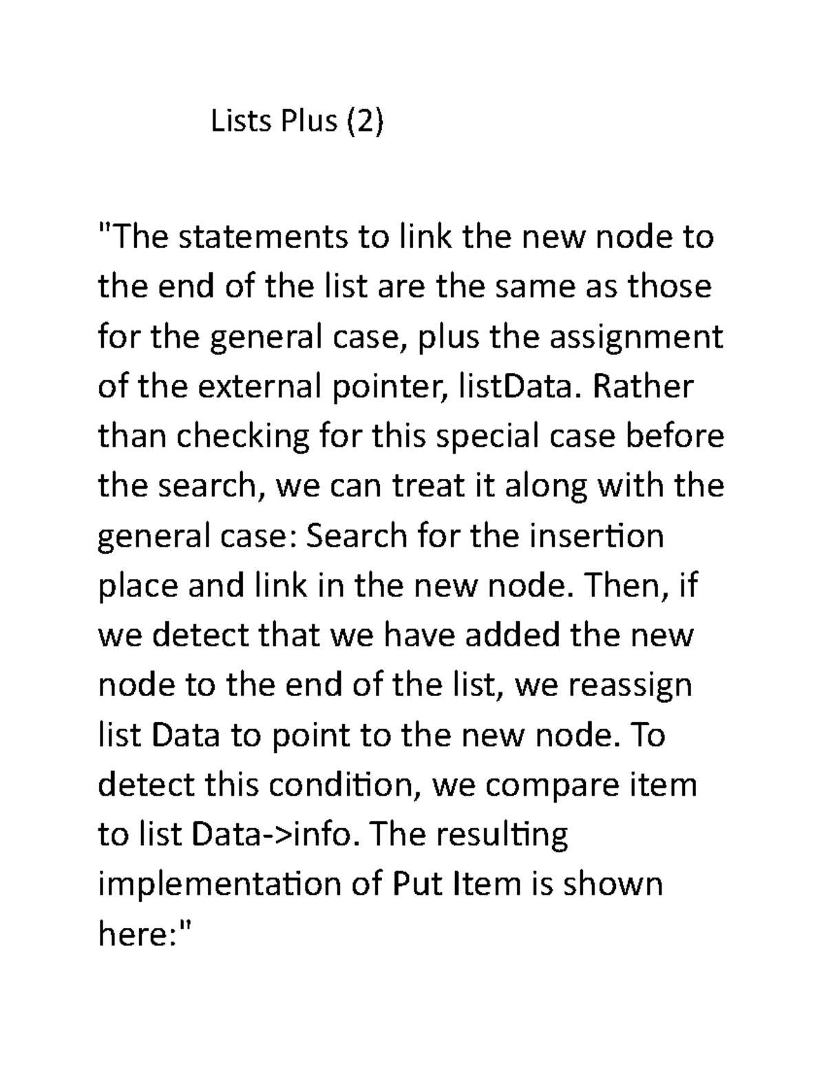 1 - DS Notes - Lists Plus (2) "The statements to link the new node to ...