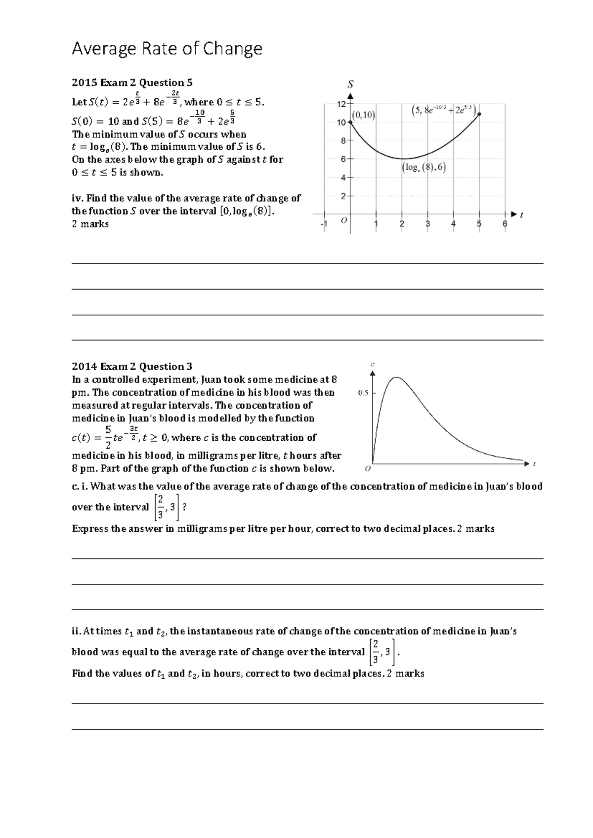 2000-2015 Calculus Average Rate of Change - 2015 Exam 2 Question 5 Let ...
