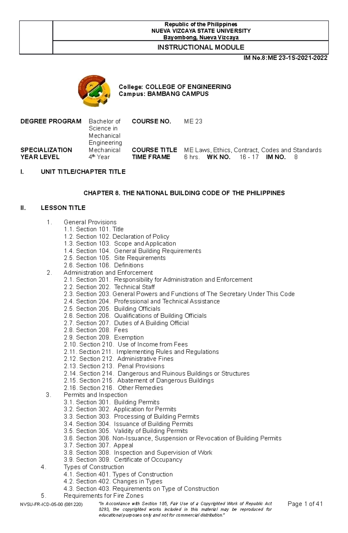 ME Laws 8 NVSU FR ICD 05 00 - NUEVA VIZCAYA STATE UNIVERSITY Bayombong ...