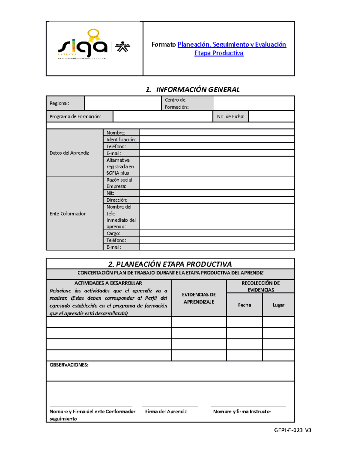 2. GFPI-F-023 Formato Planeaci¢n, Seguimiento y Evaluaci¢n Etapa Productiva - Formato Planeación ...